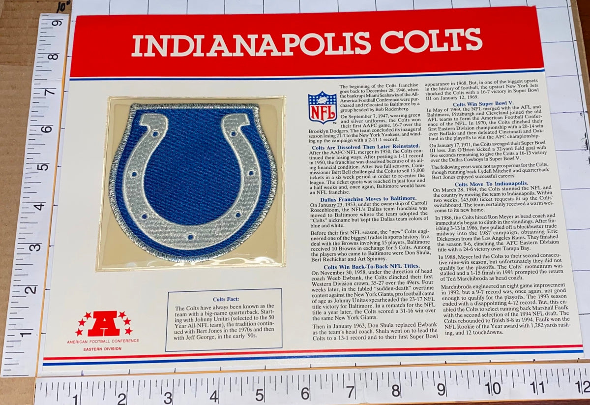 INDIANAPOLIS COLTS NFL FOOTBALL TEAM EMBLEM WILLABEE & WARD INFO STAT ...