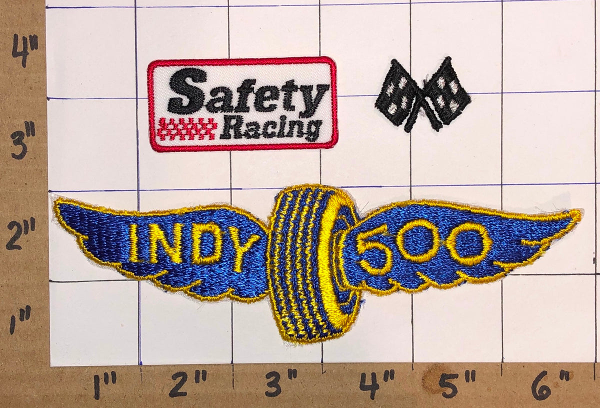3 INDY INDIANAPOLIS 500 RACING CHECKERED FLAGS USA CREST EMBLEM PATCH ...