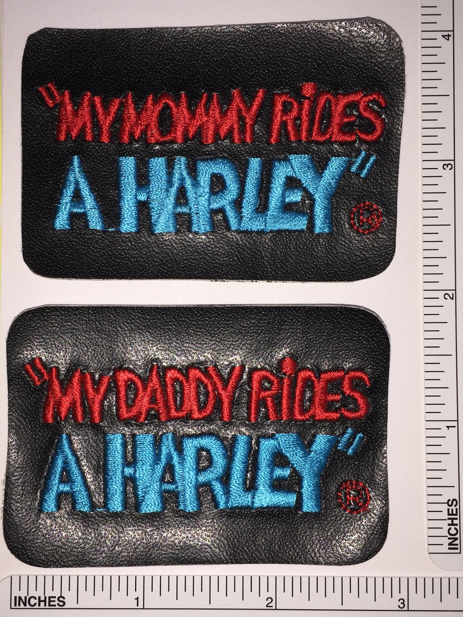 2 VINTAGE LEATHER HARLEY DAVIDSON MY MOMMY DADDY RIDES A HARLEY CREST ...
