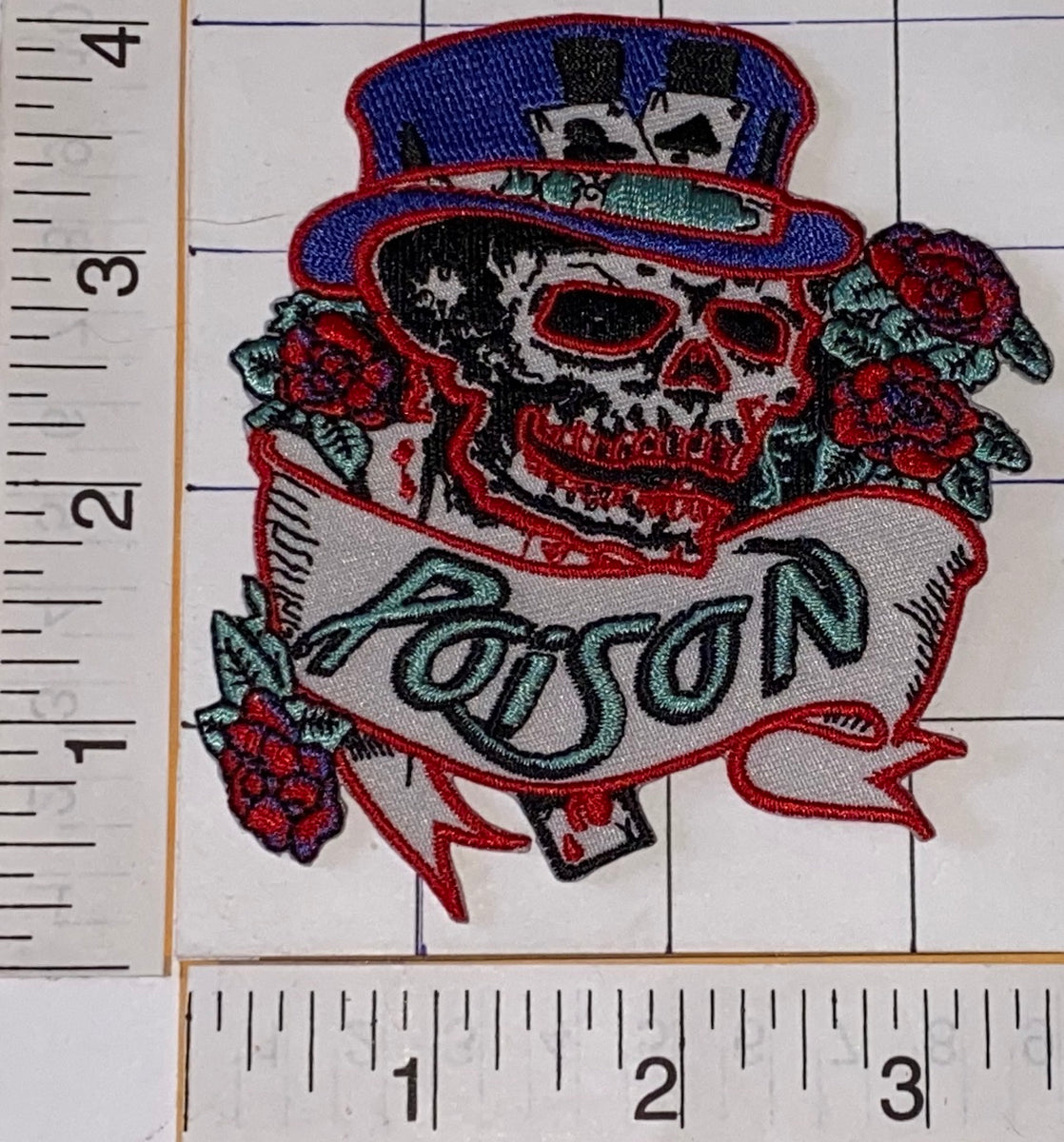 1 RARE POISON AMERICAN HARD ROCK MUSIC BAND SKULL & ROSES EMBLEM PATCH ...