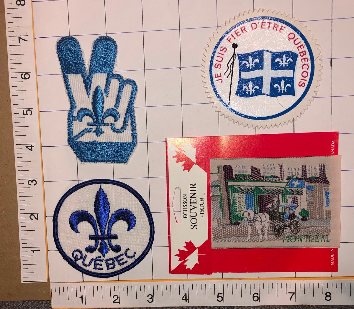 4 VINTAGE QUEBEC FRENCH CANADIAN VOYAGER TRAVEL TOURIST CREST PATCH LO ...