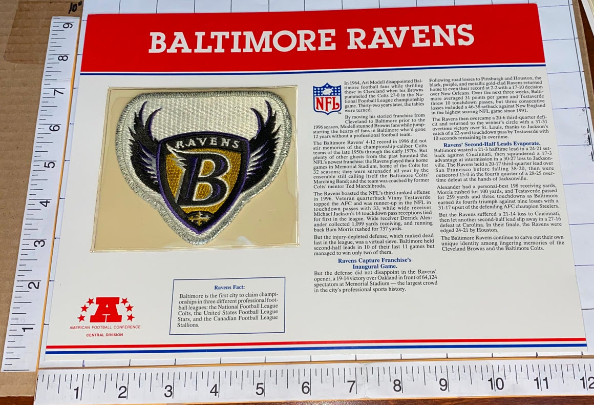 BALTIMORE RAVENS NFL FOOTBALL TEAM EMBLEM WILLABEE & WARD INFO STAT ...